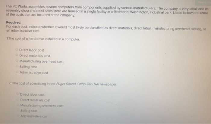 Solved The PC Works assembles custom computers from | Chegg.com