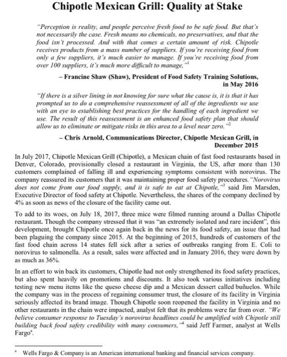 Chipotle Mexican Grill: Quality at Stake "Perception | Chegg.com