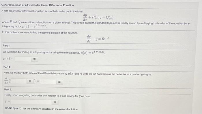 Solved General Solution of a First Order Linear Differential | Chegg.com