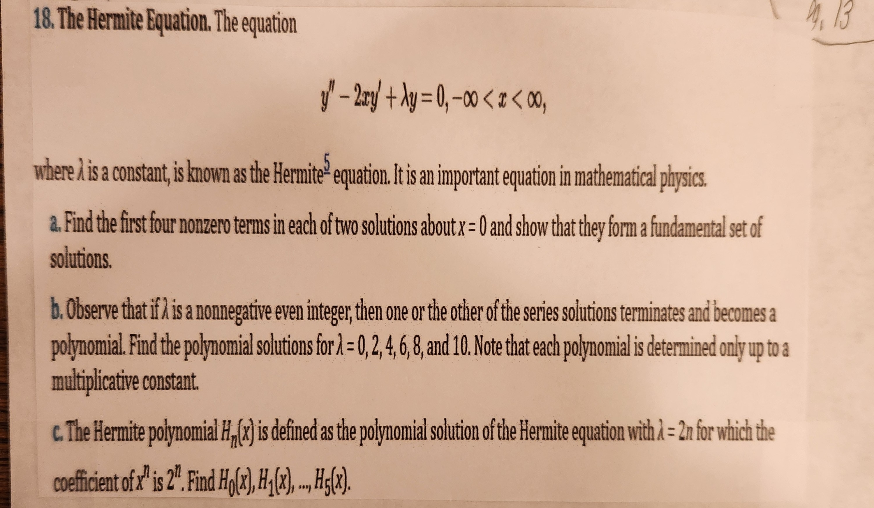 Solved The Hermite Equation. The | Chegg.com