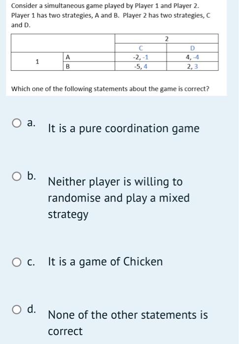 Solved Consider a simultaneous game played by Player 1 and | Chegg.com