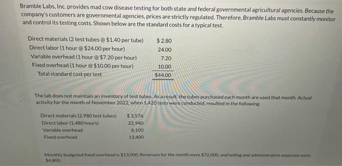 Solved Bramble Labs, Inc. provides mad cow disease testing | Chegg.com Solved Bramble Labs, Inc. provides mad cow disease testing | Chegg.com