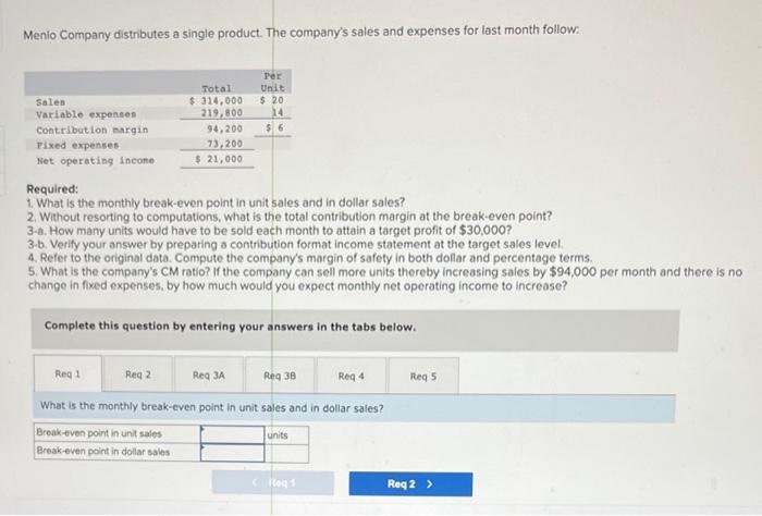 Solved Menio Company distributes a single product. The | Chegg.com