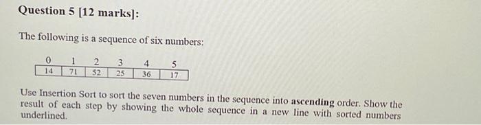 Solved Question 5 [12 marks]: The following is a sequence of | Chegg.com