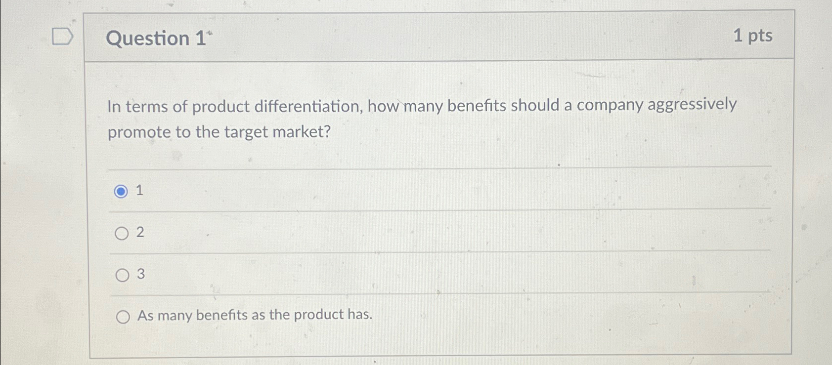 Solved Question 1**1ptsIn terms of product differentiation, | Chegg.com