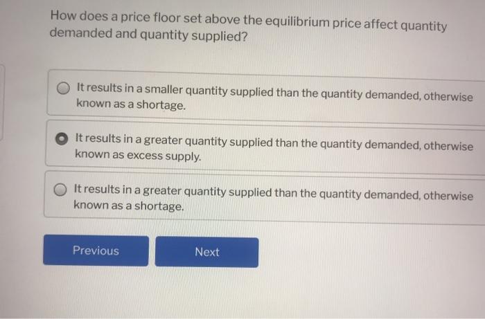 Solved How does a price floor set above the equilibrium | Chegg.com