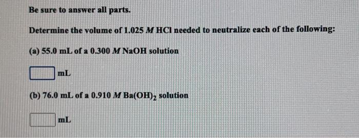 Solved Be sure to answer all parts. Determine the volume of | Chegg.com