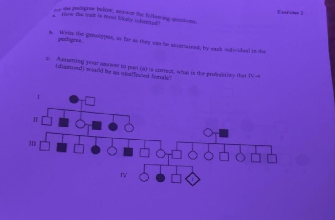 Solved Exercise 2ar ho pedigree below, answer the following | Chegg.com