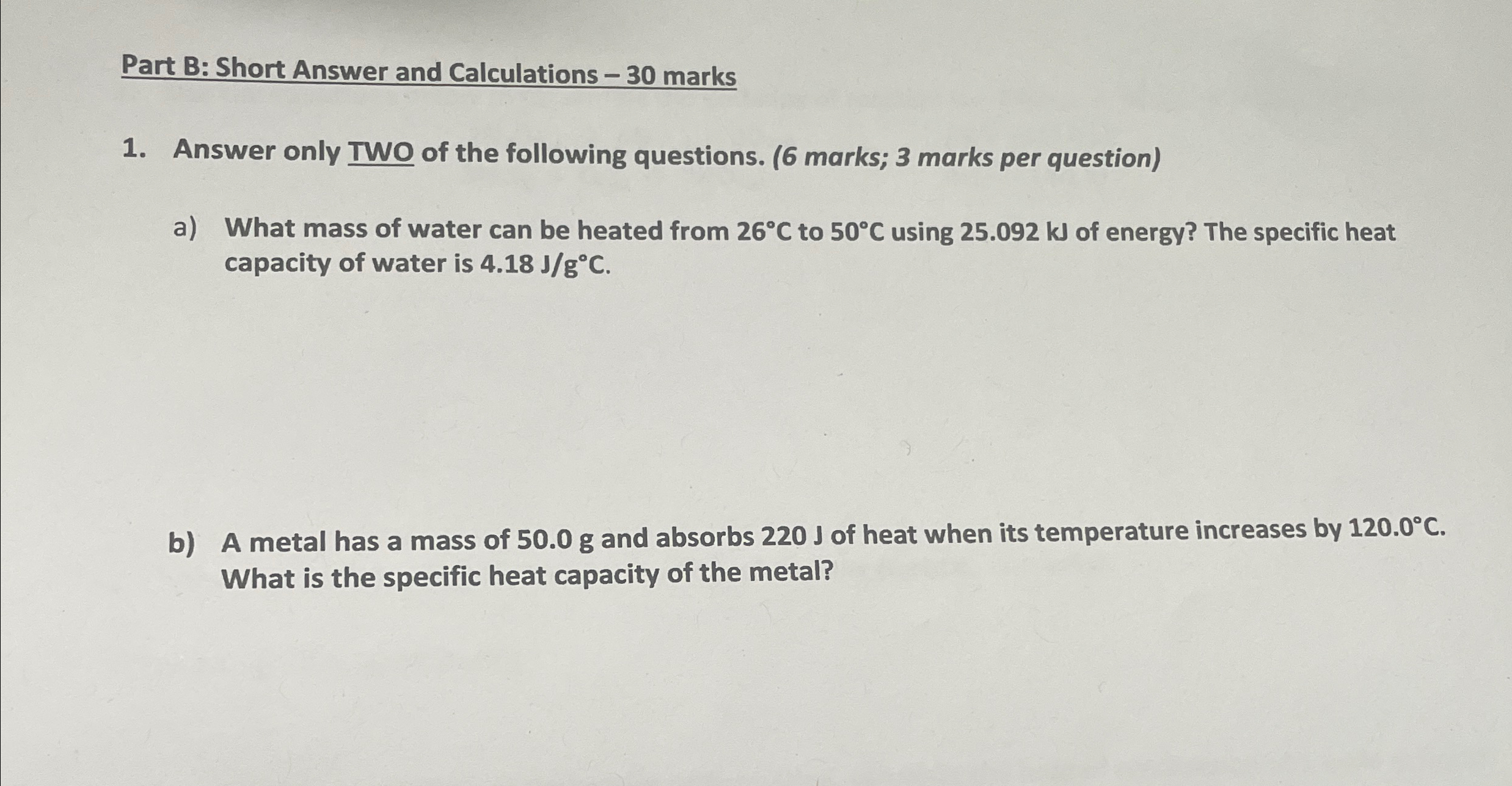 Solved Part B: Short Answer and Calculations - 30 | Chegg.com Solved Part B: Short Answer and Calculations - 30 | Chegg.com