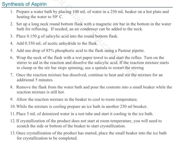 Solved 1. Prepare a water bath by placing 100 mL of water in | Chegg.com