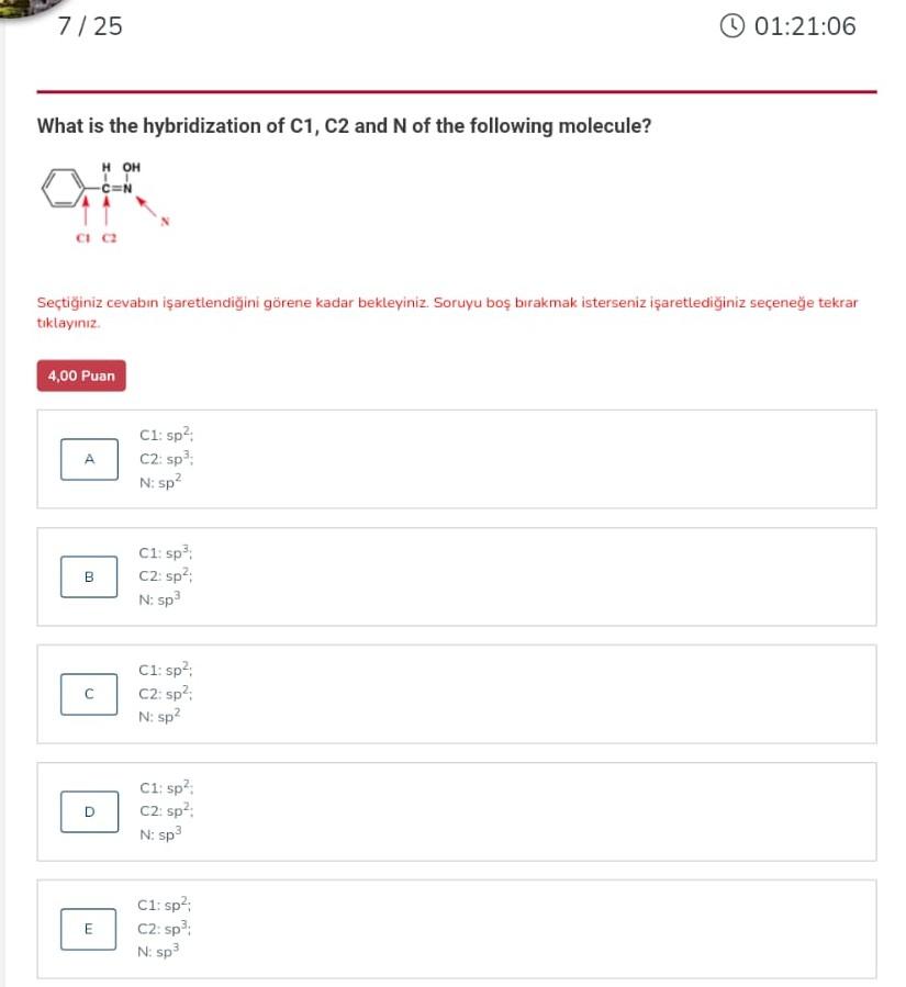 Solved 7/25 01:21:06 What is the hybridization of C1, C2 and | Chegg.com