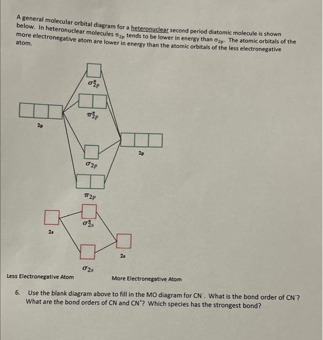 [Solved]: A general molecular orbital diagram for a heteron