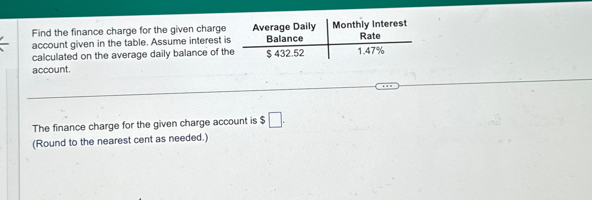 Solved Find the finance charge for the given charge account | Chegg.com