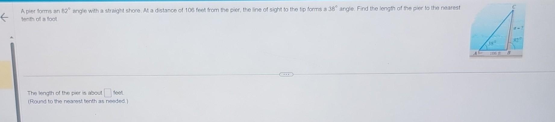 Solved A pier forms an 82∘ angle with a straight shore. At a | Chegg.com