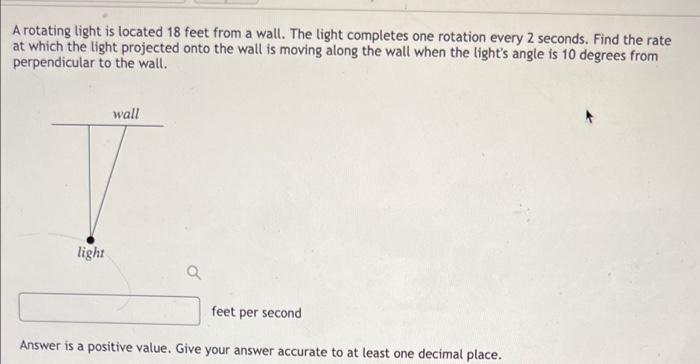 Solved A rotating light is located 18 feet from a wall. The | Chegg.com