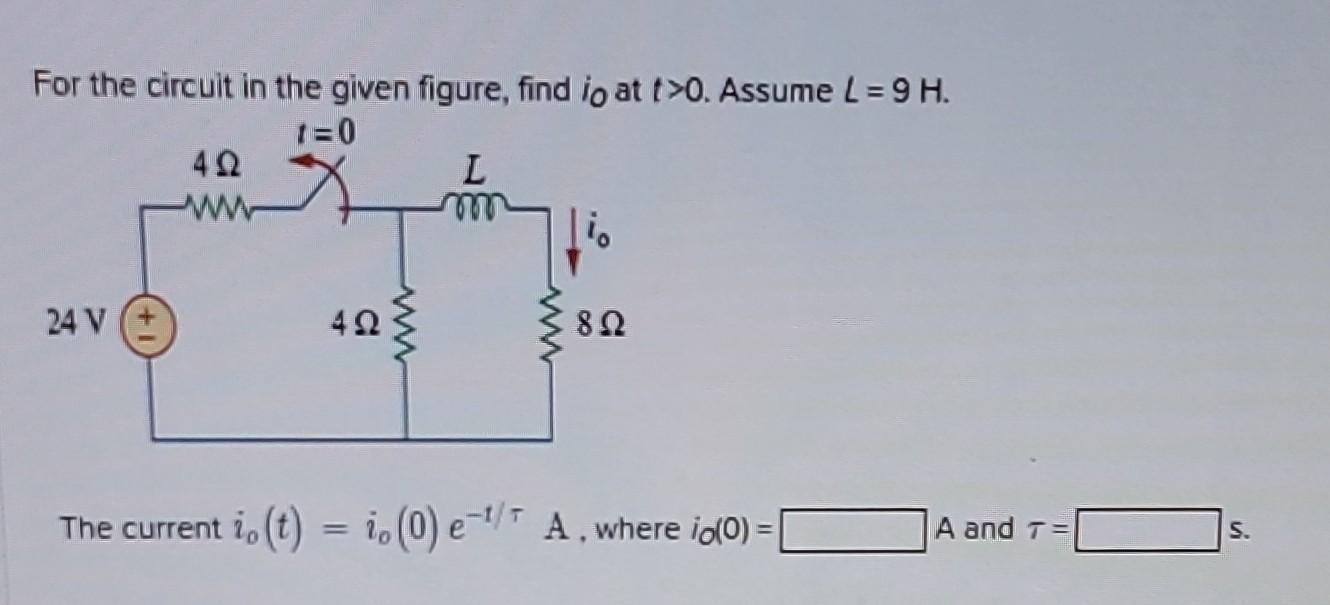 Solved For the circuit in the given figure, find i0 at t>0. | Chegg.com