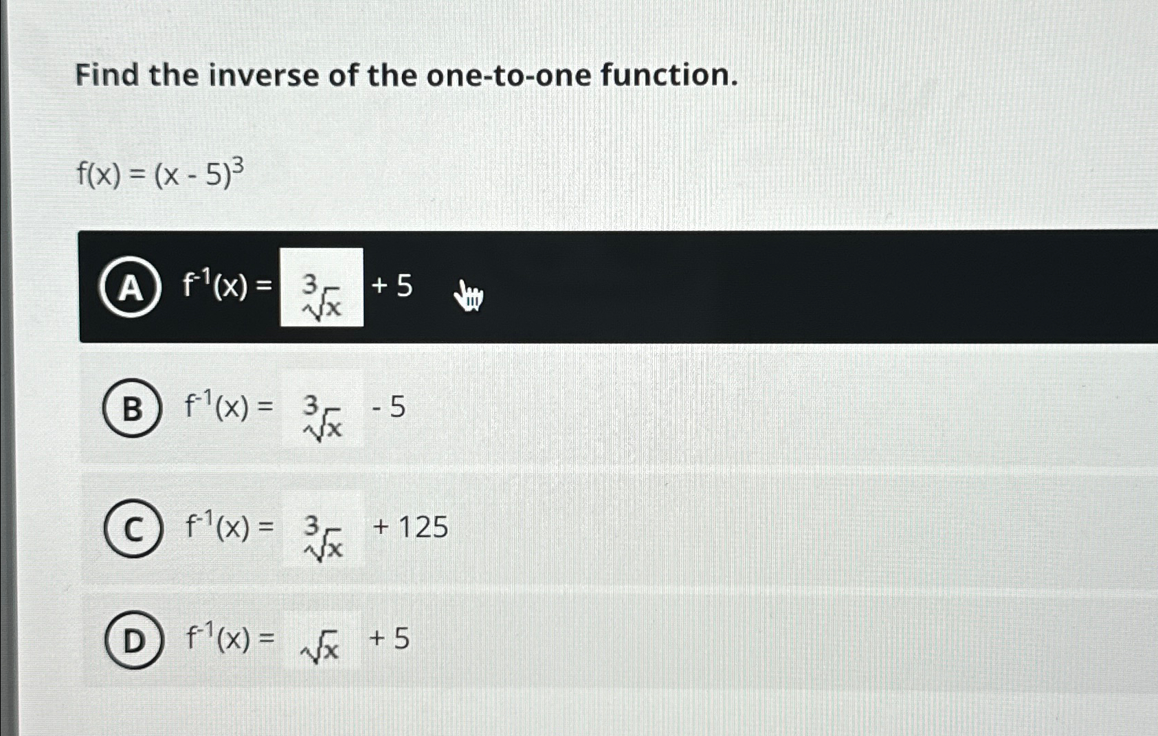 Solved Find the inverse of the one-to-one | Chegg.com