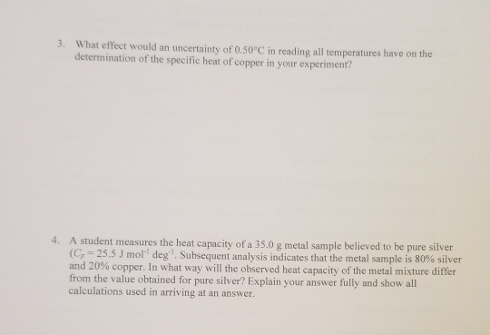 REPORT ON EXPERIMENT 23 Determination of Specific | Chegg.com