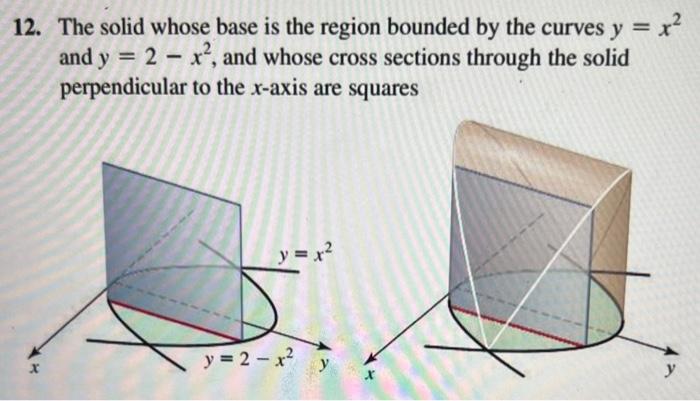 Solved 12. The solid whose base is the region bounded by the | Chegg.com