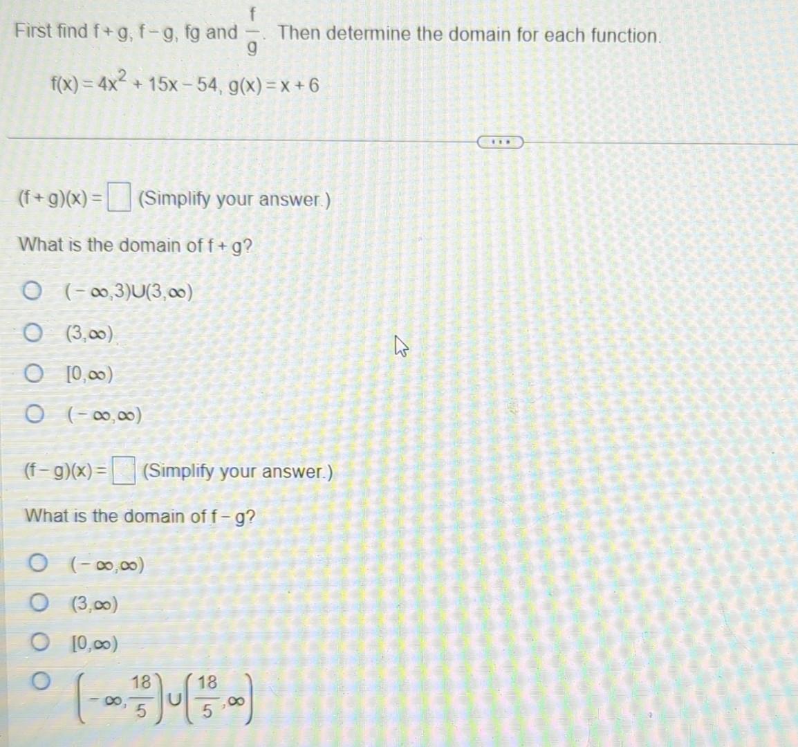 Solved First find f+g,f−g,fg and gf. Then determine the | Chegg.com