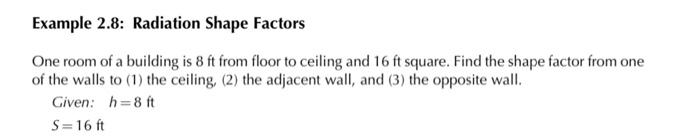 Solved Example 2.8: Radiation Shape Factors One room of a | Chegg.com