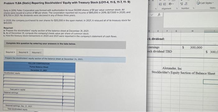 Solved Problem 11.8A (Static) Reporting Stockholders' Equity | Chegg.com