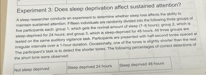 Solved Experiment 3: Does sleep deprivation affect sustained | Chegg.com