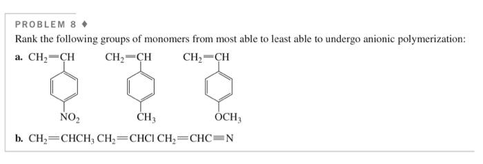 Solved PROBLEM 8 Rank the following groups of monomers from | Chegg.com