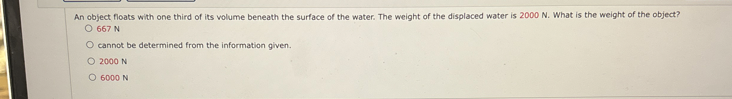 Solved An object floats with one third of its volume beneath | Chegg.com