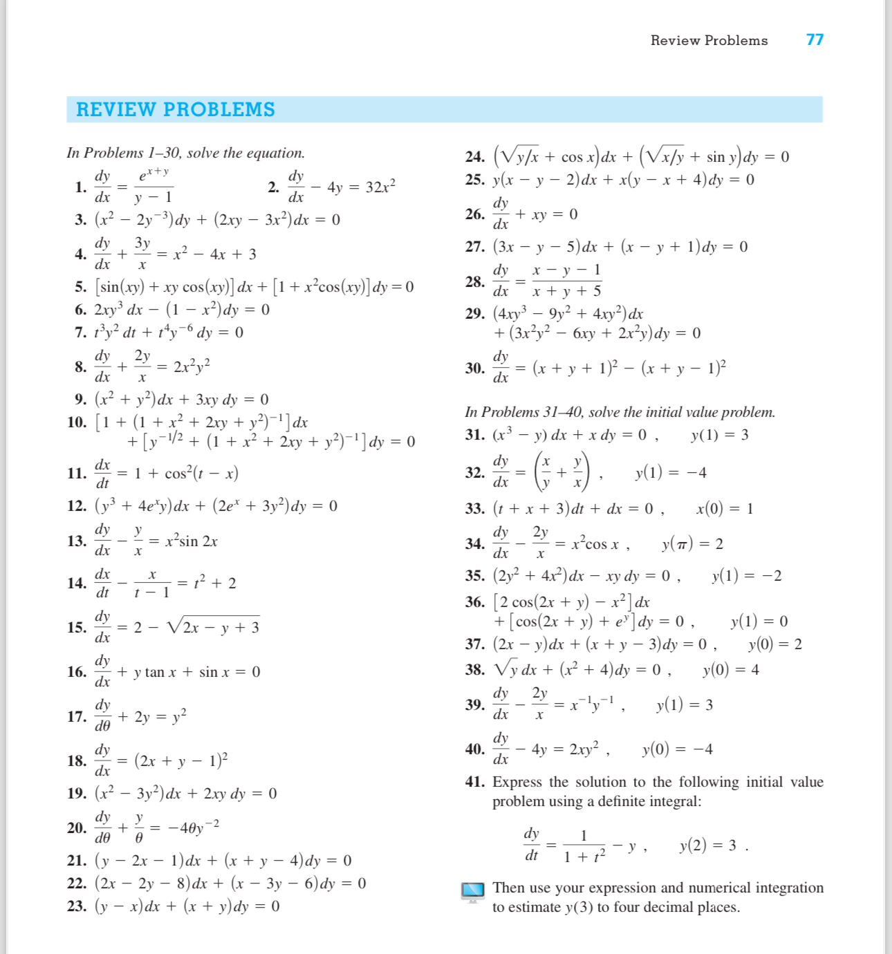 Solved by an EXPERT Review Problems77REVIEW PROBLEMSIn Problems 1-30, | Chegg.com
