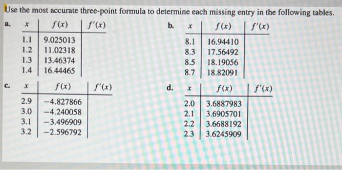 Solved a. r Use the most accurate three-point formula to | Chegg.com