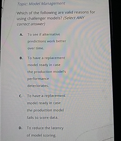 Solved Topic: Model ManagementWhich of the following are | Chegg.com
