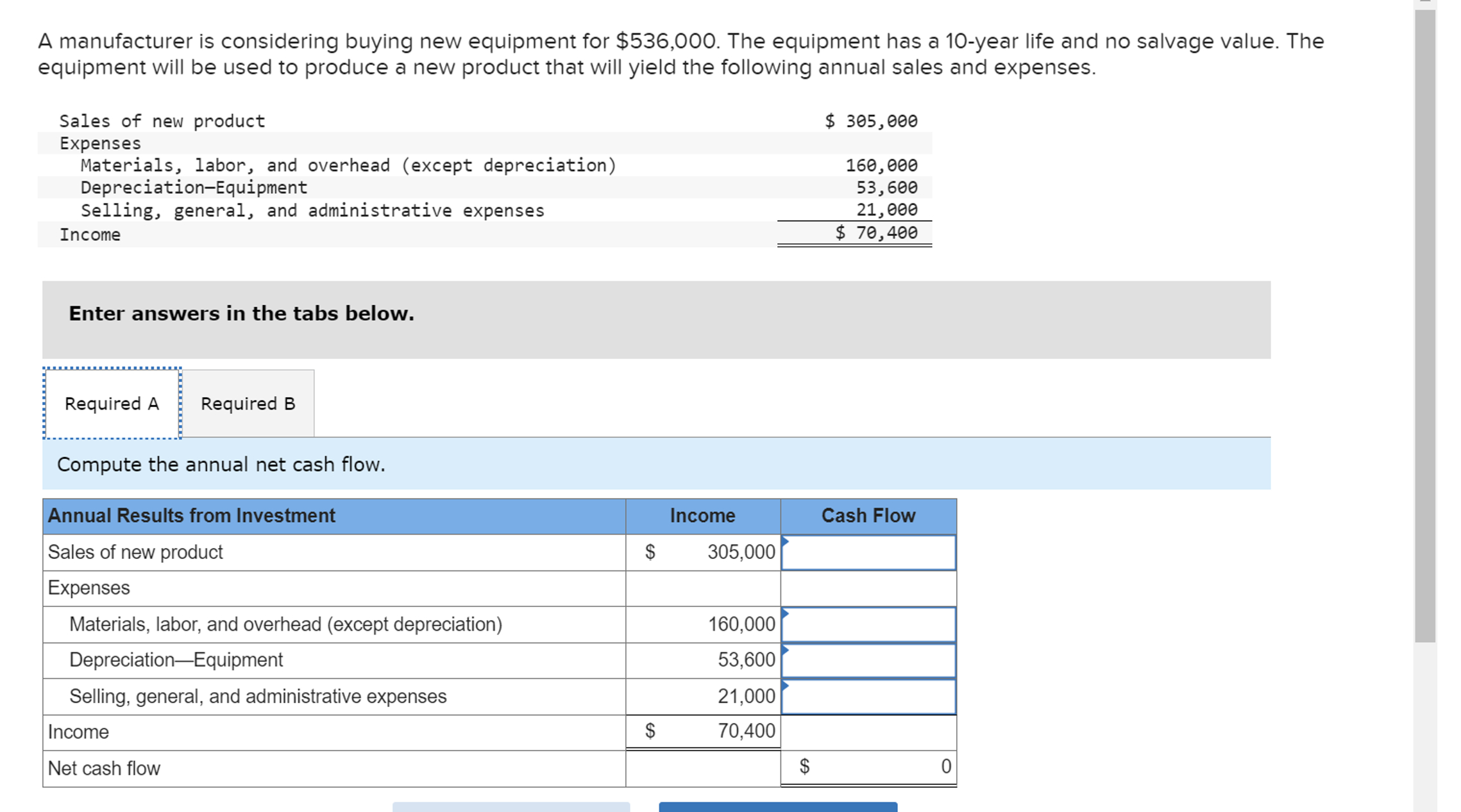 Solved A manufacturer is considering buying new equipment | Chegg.com