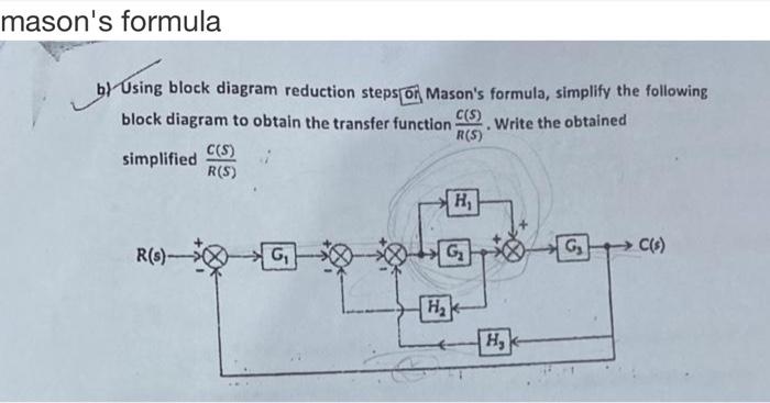 Solved mason's formula by Using block diagram reduction | Chegg.com