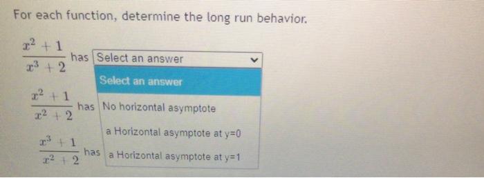 Solved For each function, determine the long run behavior. | Chegg.com