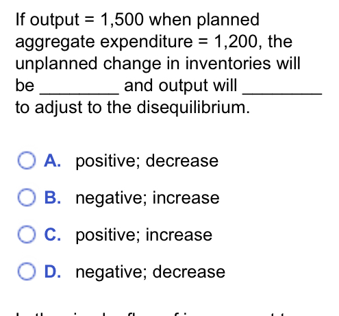 Solved If output =1,500 ﻿when plannedaggregate expenditure | Chegg.com