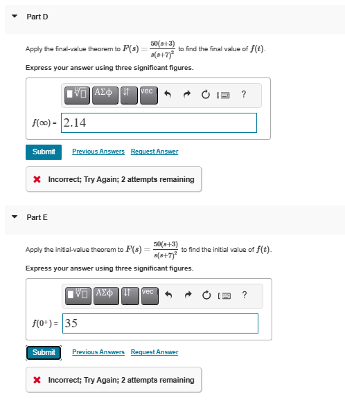 Solved Part DApply the final-value theorem to | Chegg.com