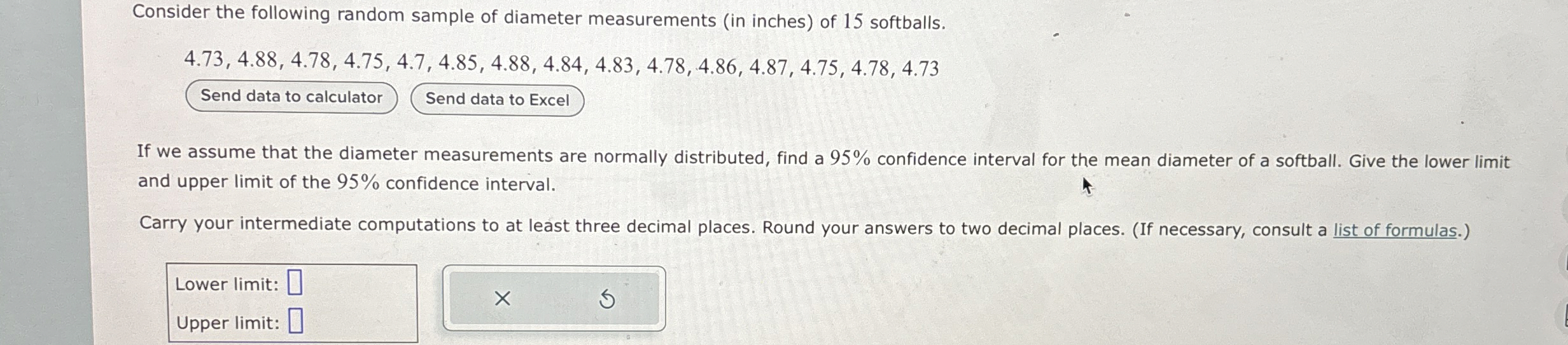 Solved Consider the following random sample of diameter | Chegg.com