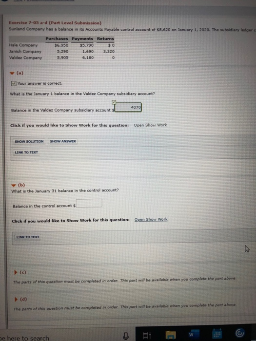 Solved Exercise 7-05 a-d (Part Level Submission) Sunland | Chegg.com