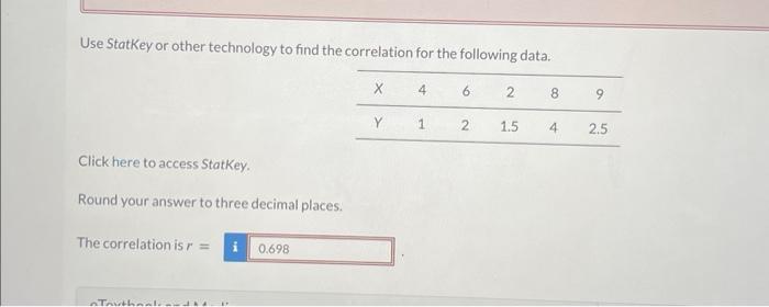 Solved Use StatKey or other technology to find the | Chegg.com