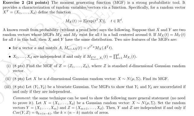 Solved Exercise 2 (24 points) The moment generating function | Chegg.com
