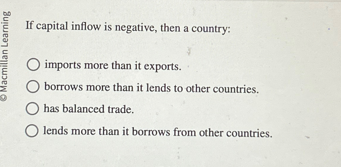 Solved If capital inflow is negative, then a country:imports | Chegg.com