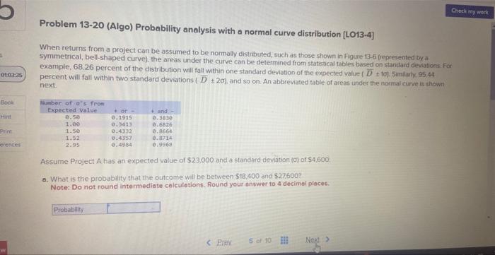 Solved Problem 13-20 (Algo) Probability analysis with a | Chegg.com