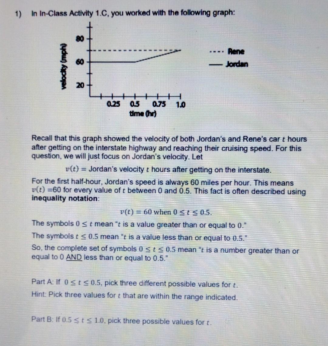 Solved 1) In In-Class Activity 1.C, you worked with the | Chegg.com