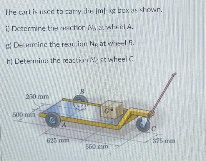 Solved The cart is used to carry the [m]−kg box as shown. f) | Chegg.com