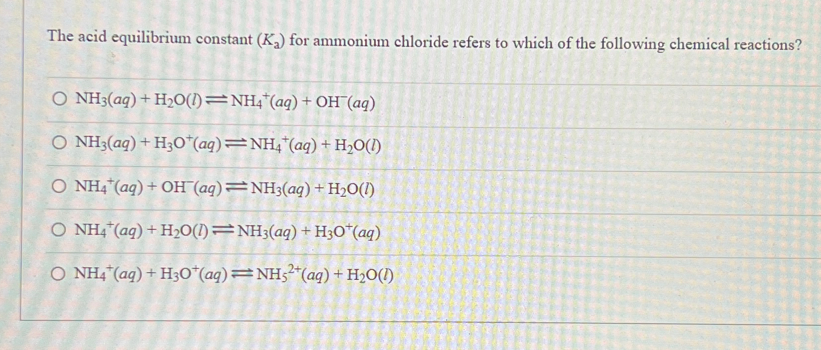 Solved The acid equilibrium constant (Ka) ﻿for ammonium | Chegg.com