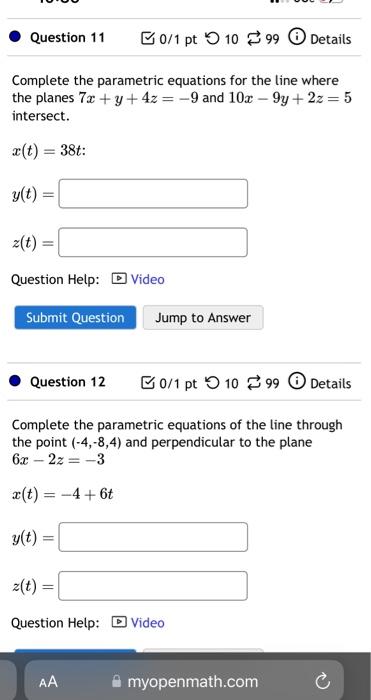 Solved Complete the parametric equations for the line where | Chegg.com