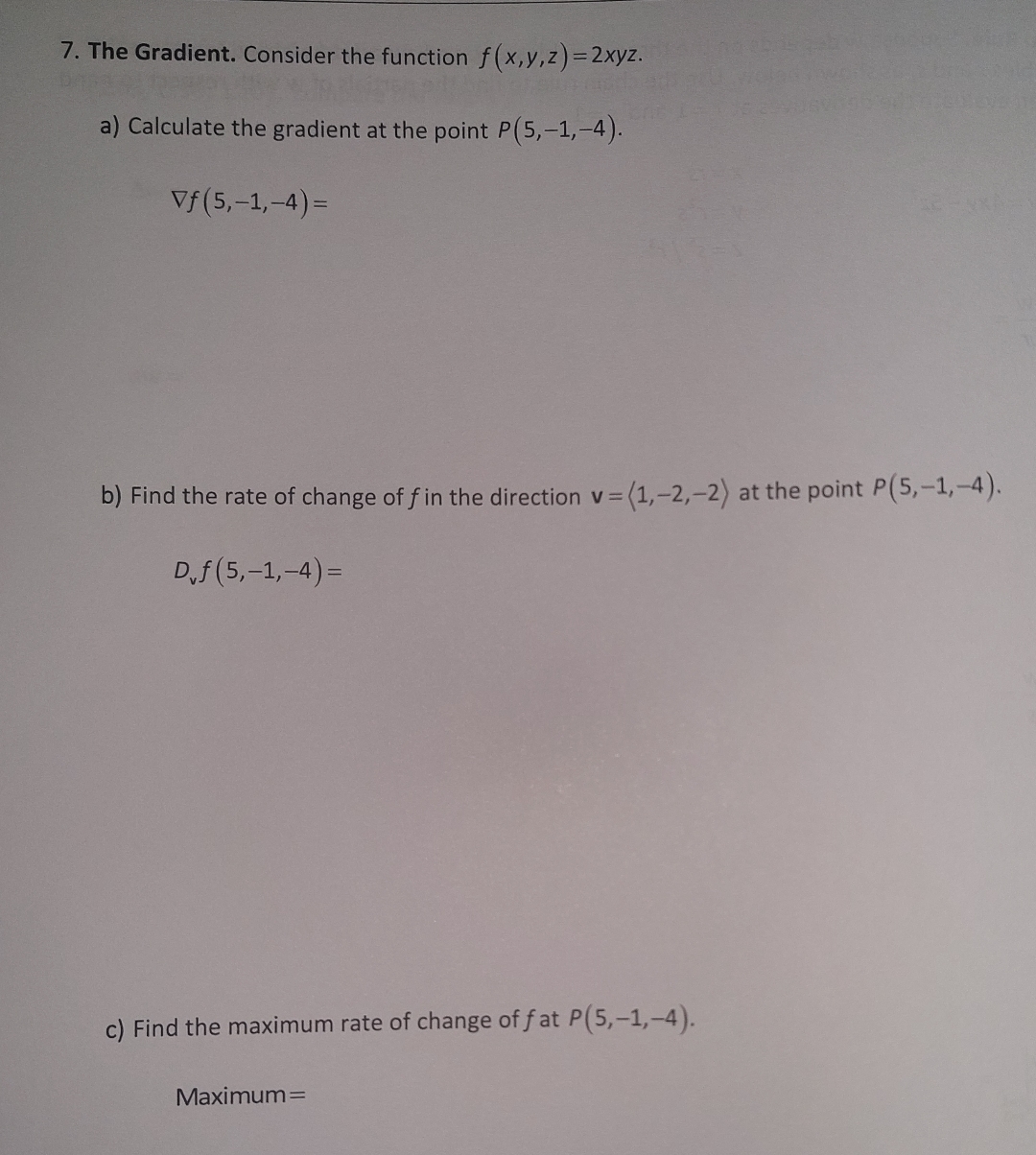 Solved The Gradient. Consider the function f(x,y,z)=2xyz.a) | Chegg.com