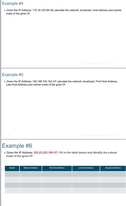 Solved - Given the IP Address: 172.16.104.99/25 calculate | Chegg.com