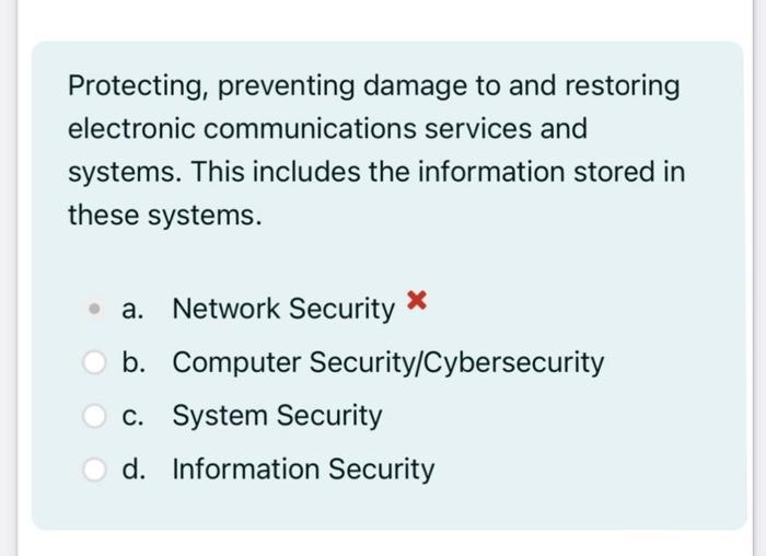 Solved Protecting, preventing damage to and restoring | Chegg.com